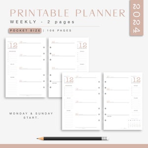 Pocket Weekly Planner 2024 Printable Week on 2 Pages Beige and Black ...