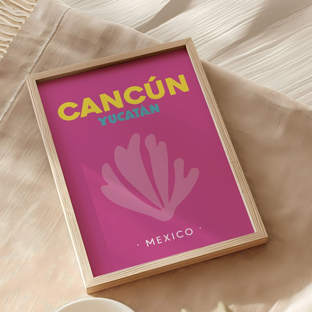 Pink Cancun Mexico Preppy Poster, Retro Coastal City Wall Decor - Etsy