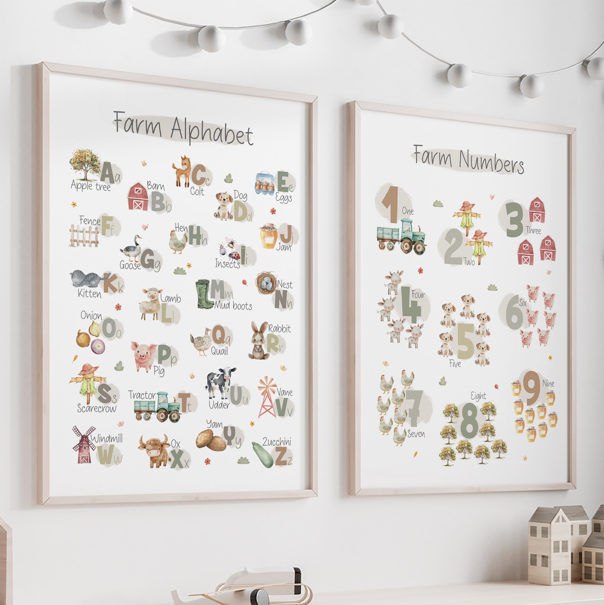 Alphabet and Number Farm Posters, Nursery Wall Art About Farm Animals ...