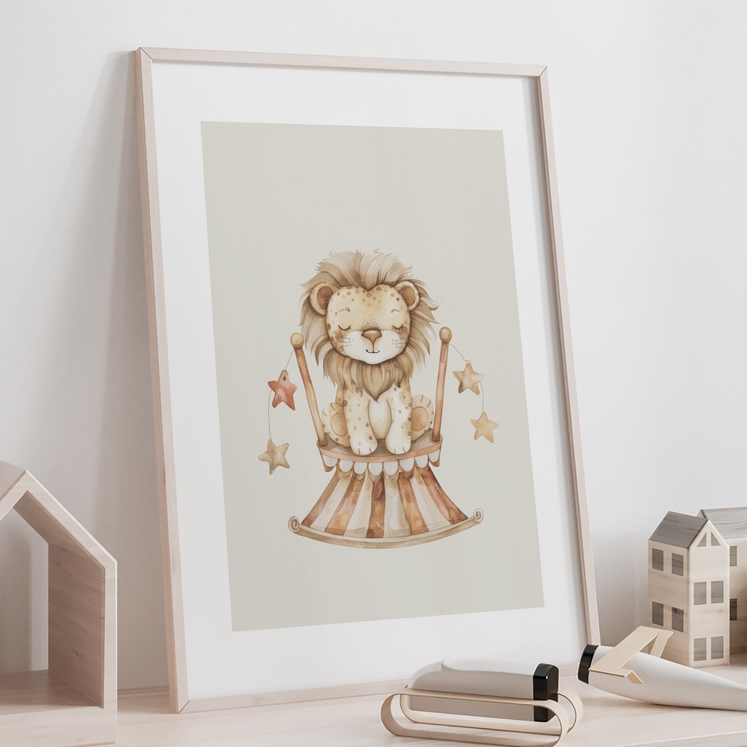 Circus Lion Poster for Children, Watercolor Wall Art for Playroom About ...