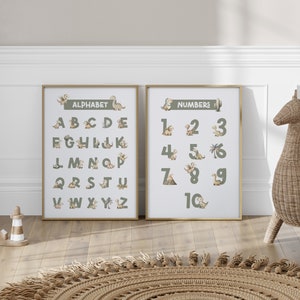Dinosaur Alphabet and Numbers Posters, Prehistoric Animals Nursery Wall ...