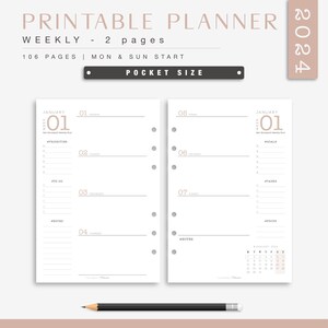 Pocket Weekly Planner 2024 Printable Week on 2 Pages Beige and Black ...