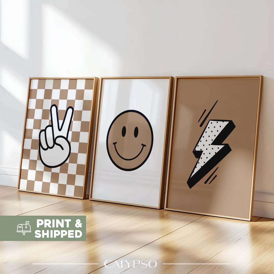 Retro Checkered Posters for Children, Brown, Black and White Decoration ...