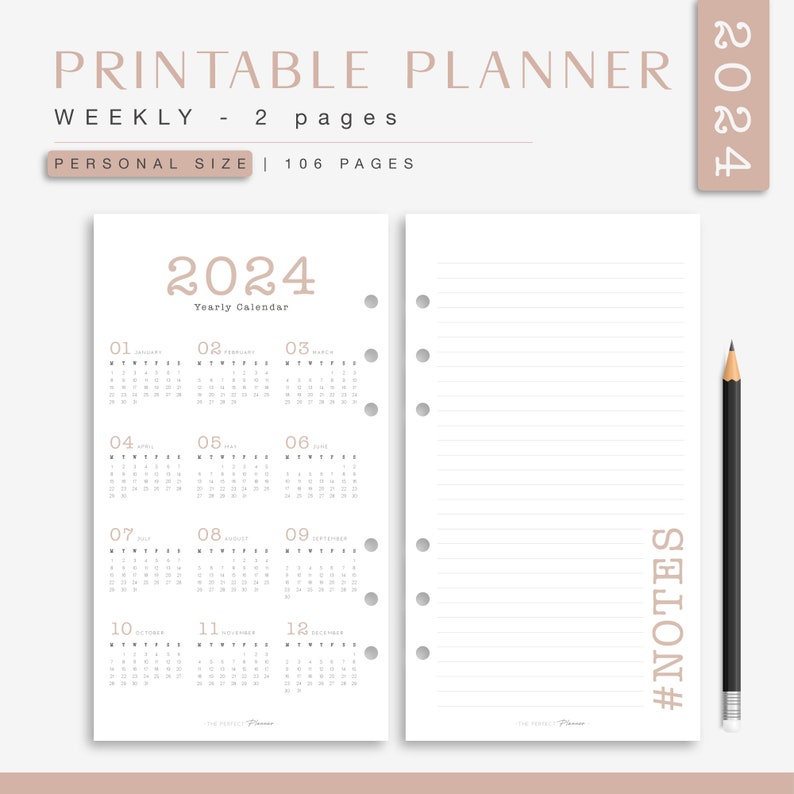 Week on 2 Pages Personal Planner 2024 Weekly Planner Beige Minimalist ...