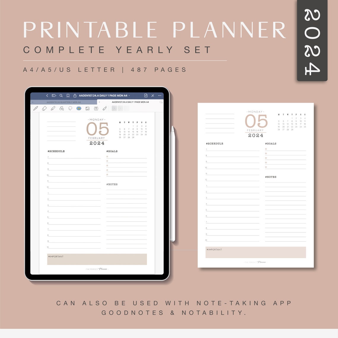 Planner Bundle 2024 Complete Printable Agenda A5 Refill Year, Quarter ...
