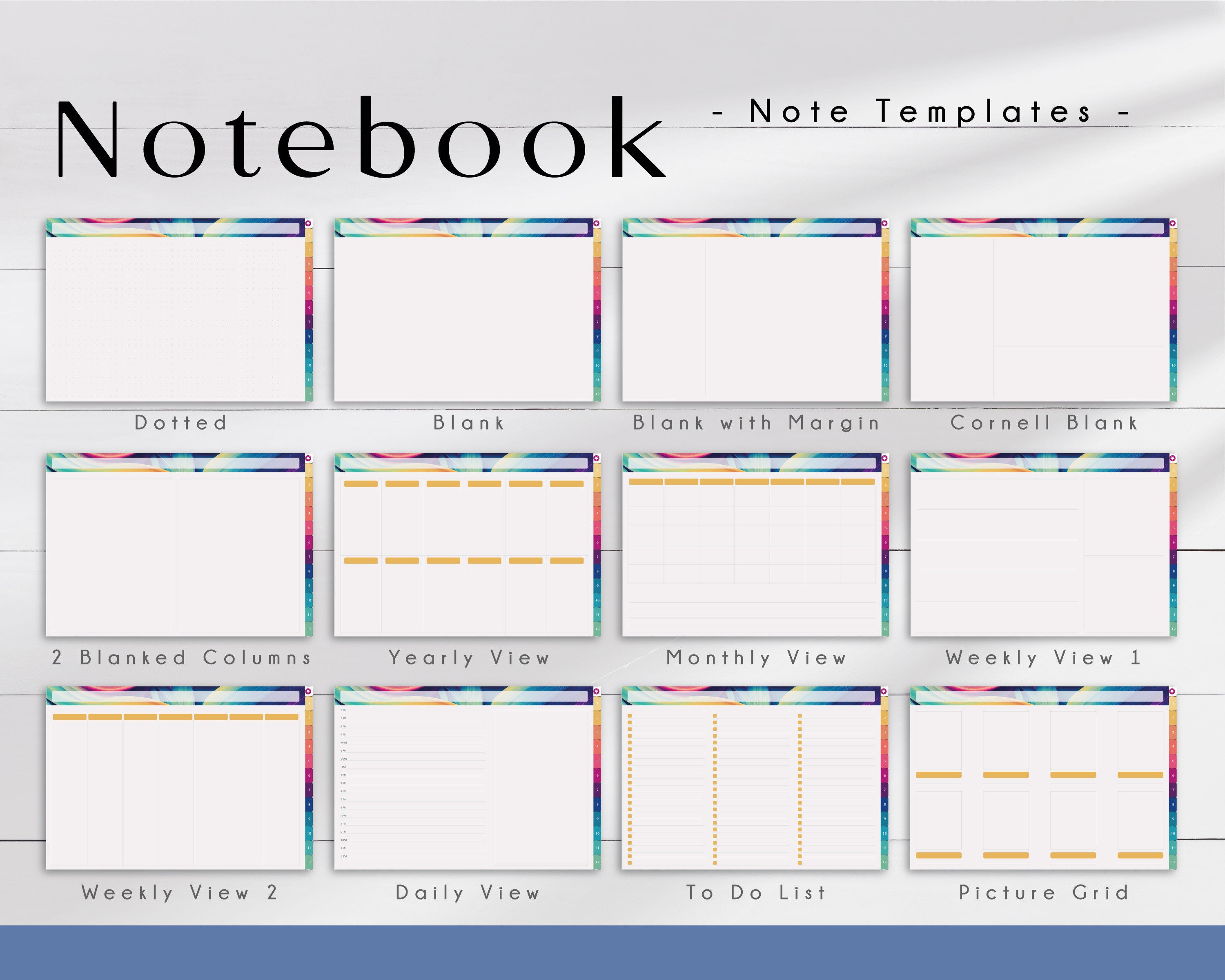 Rainbow Digital Notebook Horizontal Note Taking Templates - Etsy