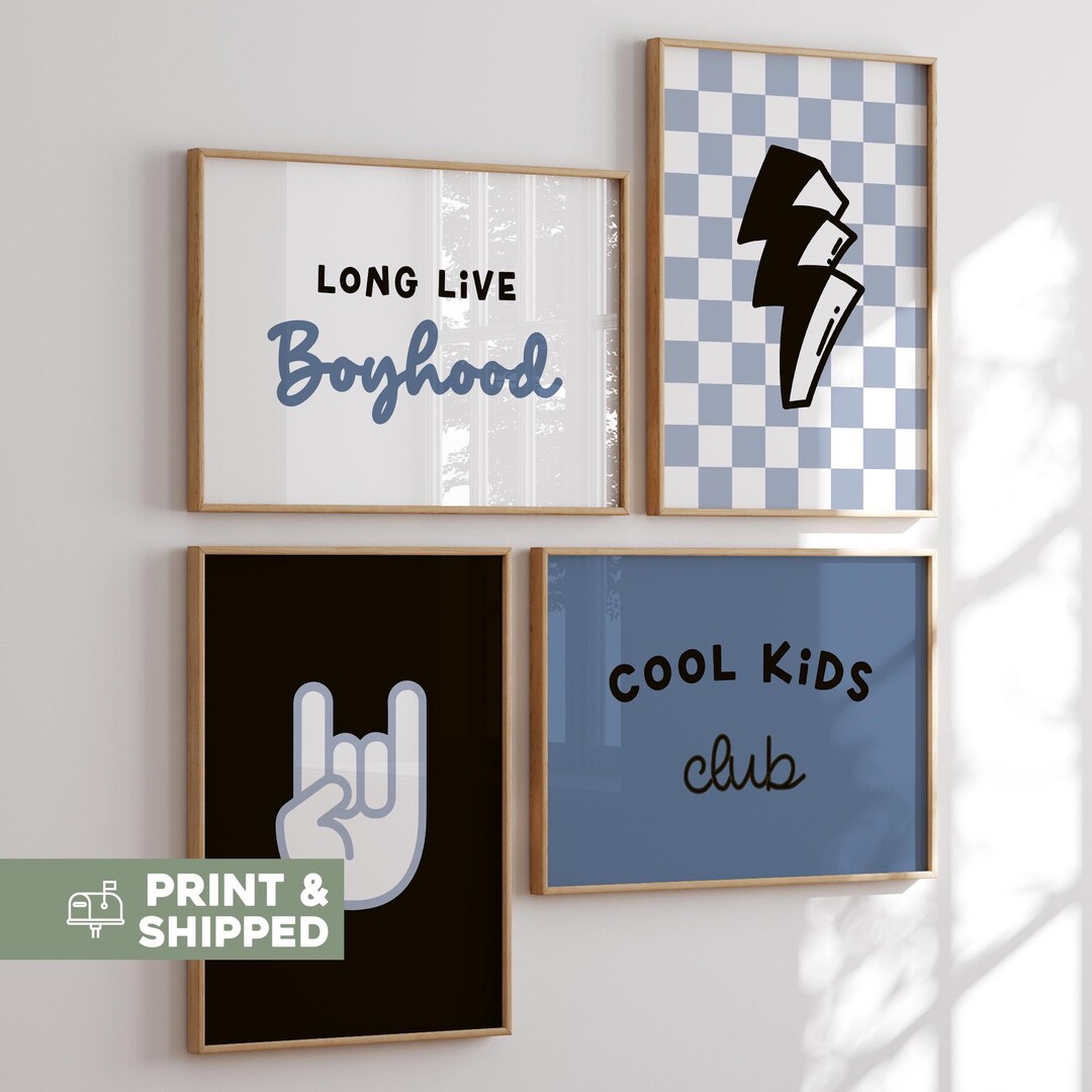 Retro Boy Posters Set of 4 Posters Cool Boyhood Kids Lightning Rock ...