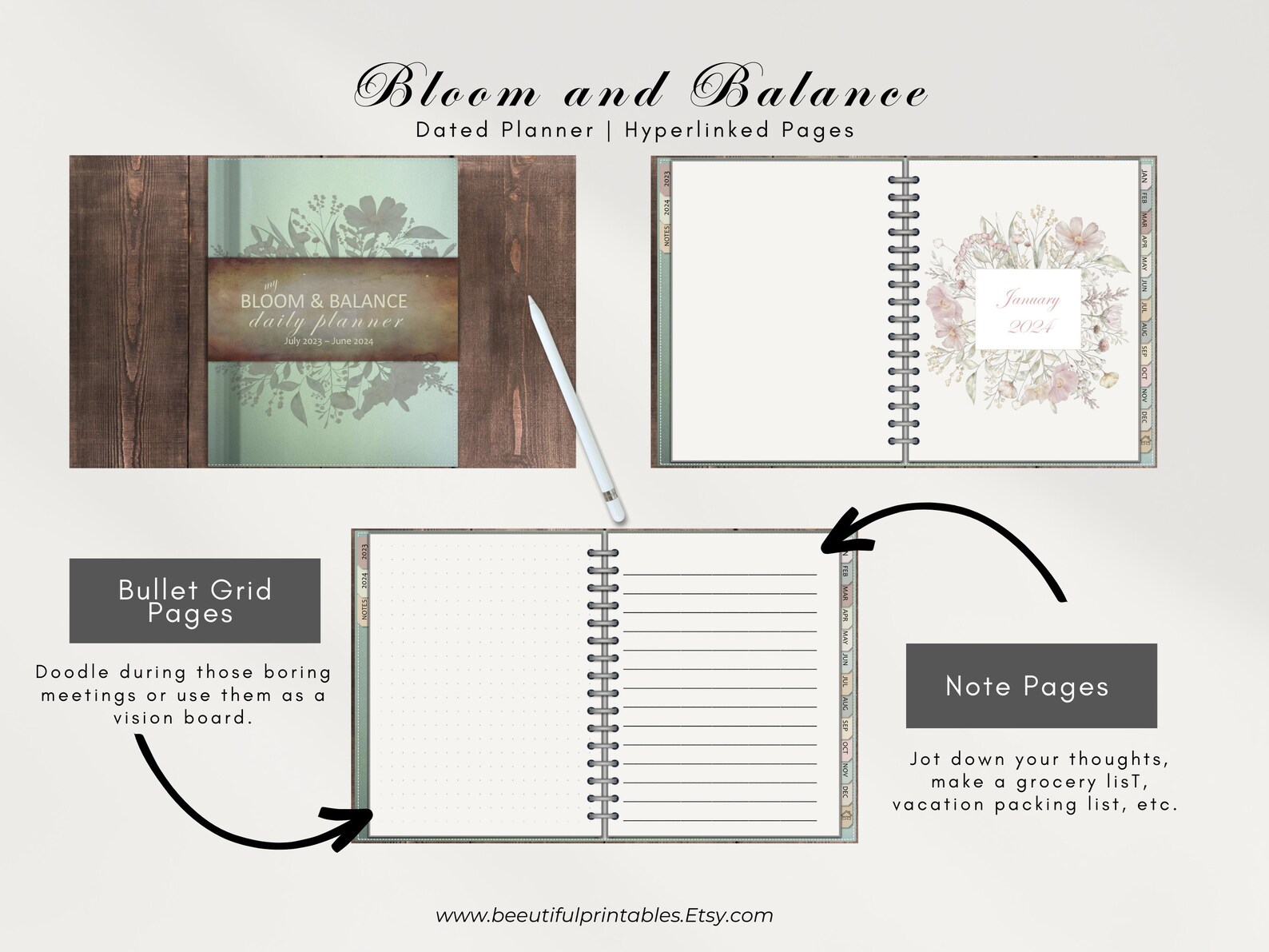 2023-2024 Dated Daily Digital Planner With Hyperlinks and - Etsy