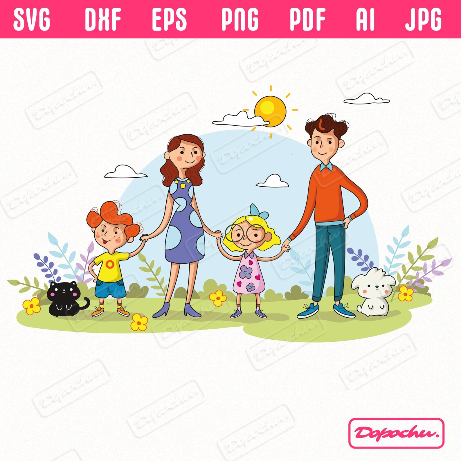 Happy Family Clipart, Cartoon Family Clipart, Doodle Parents With ...