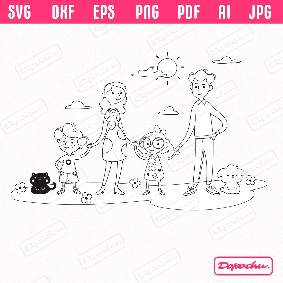 Happy Family Clipart, Cartoon Family Clipart, Doodle Parents With ...