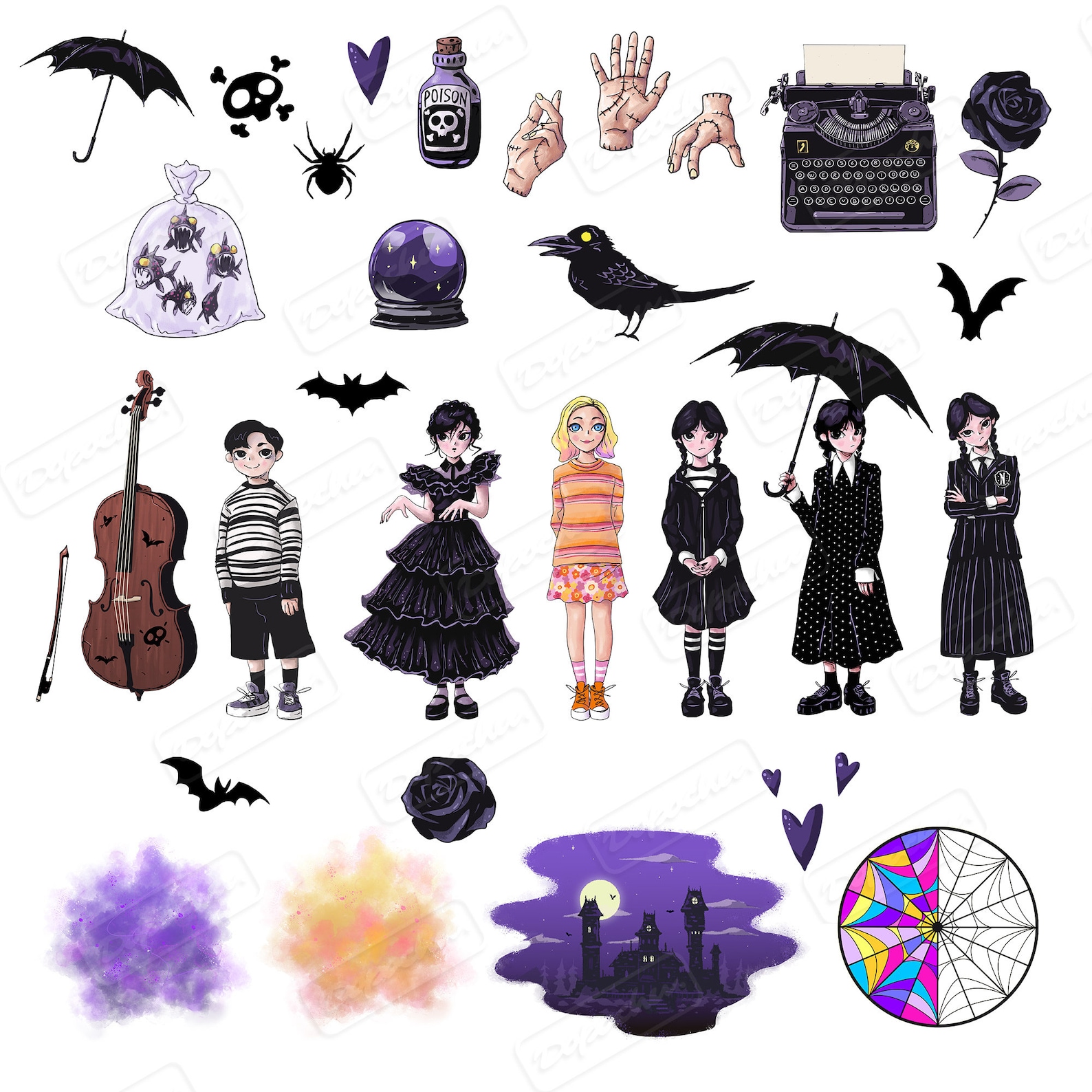 Wednesday Addams Clipart, Addams PNG, Wednesday Clipart and PNG ...