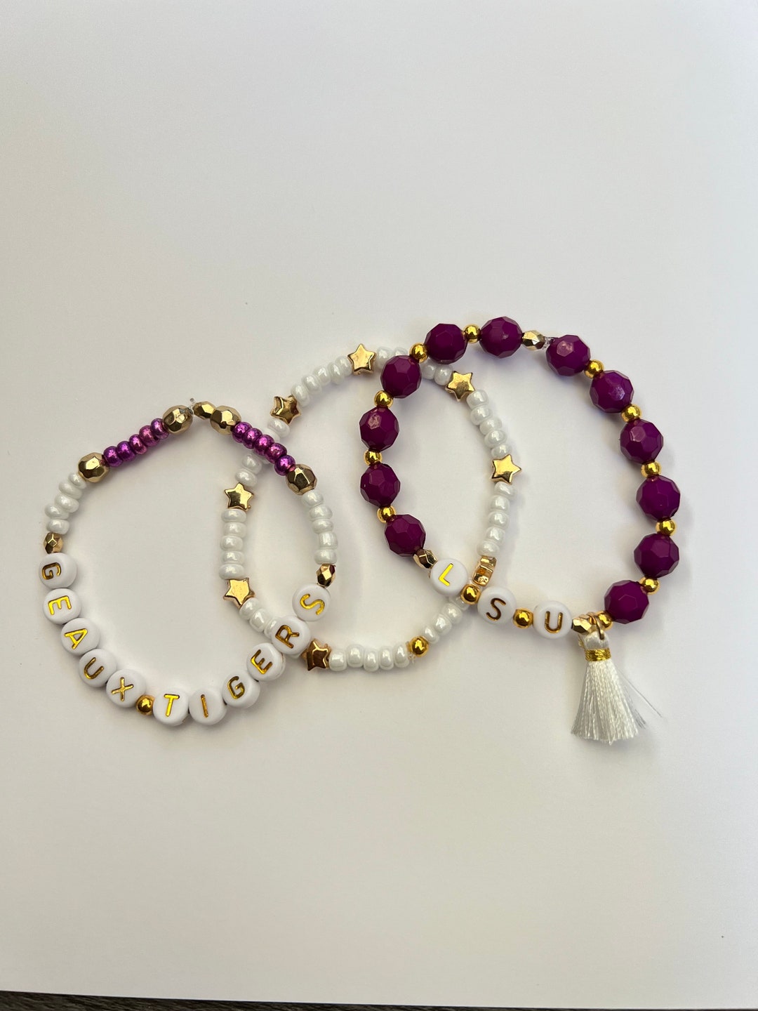 LSU Inspired Beaded Bracelet Stack Football, University, College ...