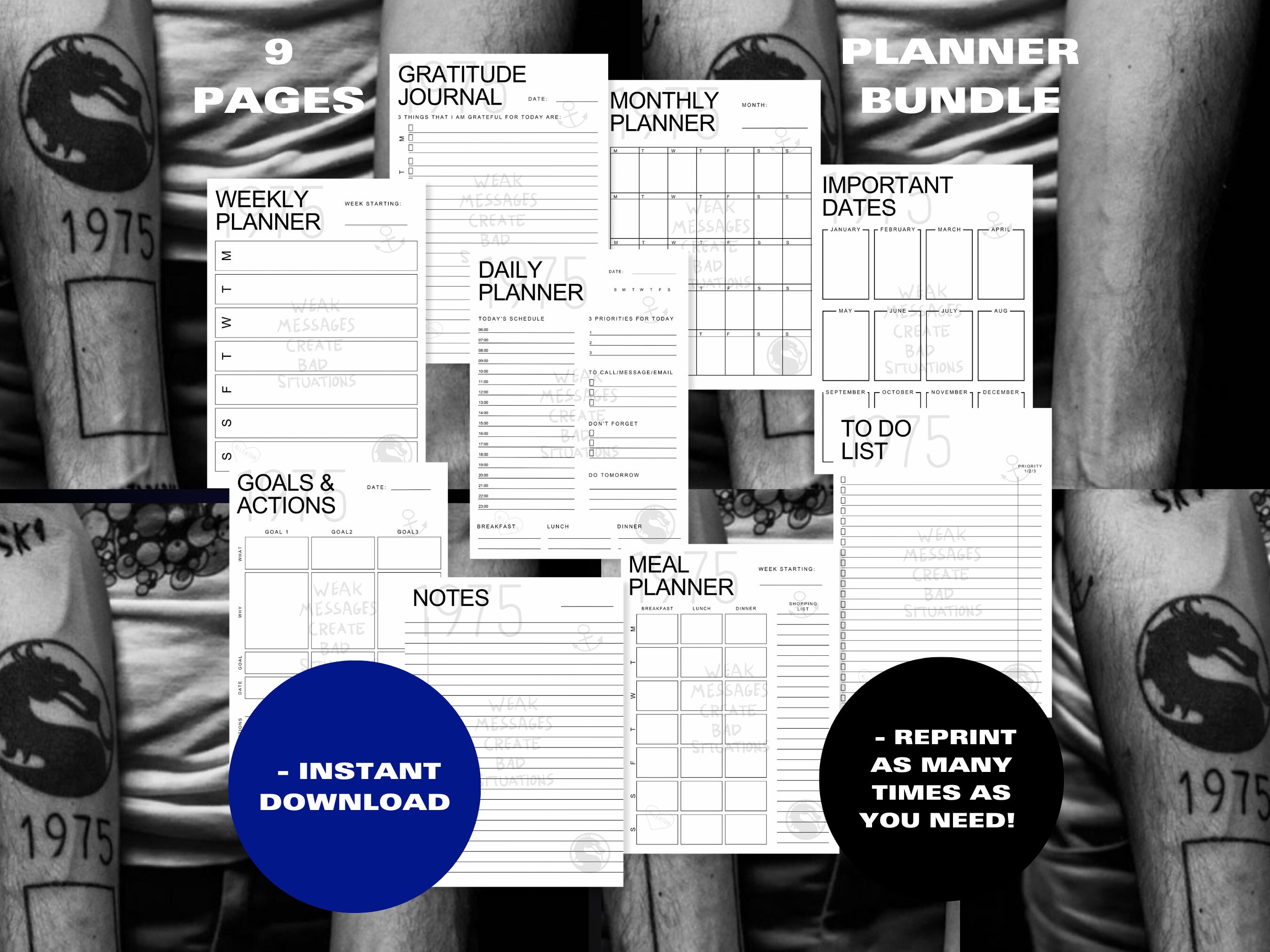 Matty Healy Tattoos Printable Planner Bundle (the 1975) - Etsy