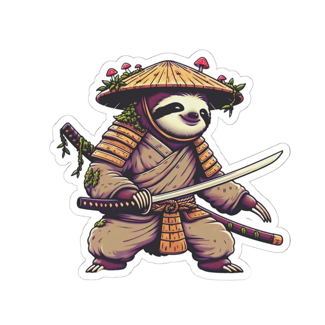 Sloth Samurai Kiss-cut Stickers, Retro Comic Style Decals, Graphic Design Sticker Pack, Cute ...