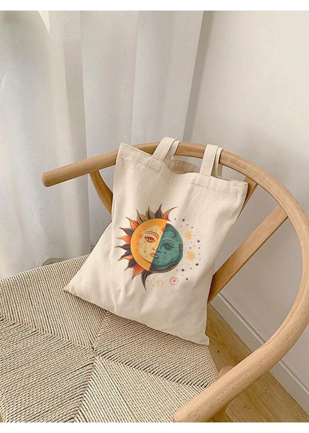 Tote Bag With Sun and Moon, Astrology Tote Bag, Tote Bag, Mystical Tote ...
