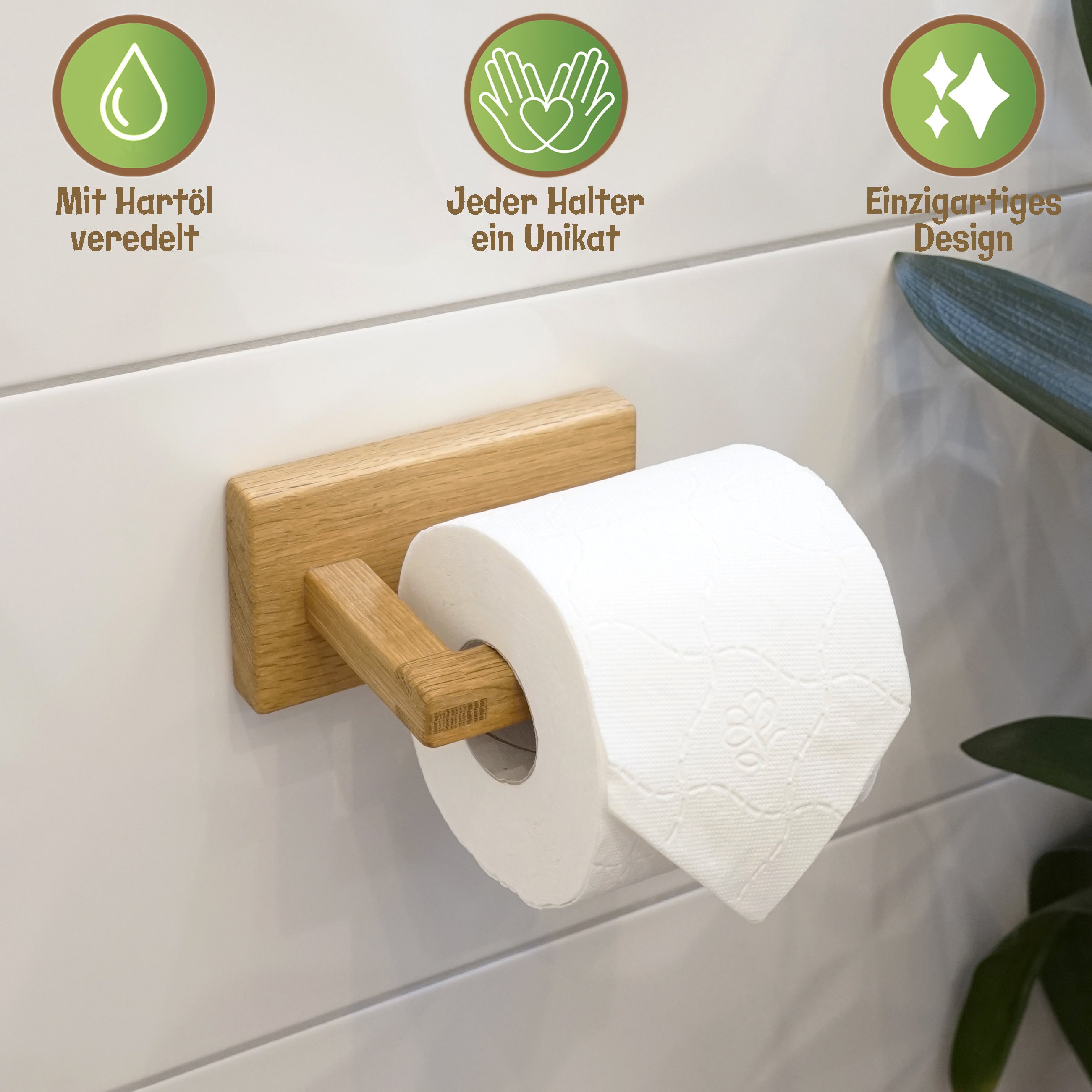 Voak® Toilet Paper Holder Wood Without Drilling Made in Germany 100% ...