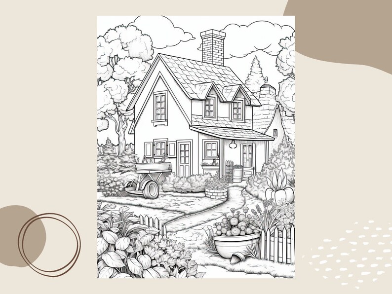25 Beautiful Cottages Coloring Book Adults/kids Coloring Pages, Instant ...