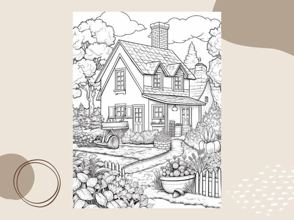 25 Beautiful Cottages Coloring Book Adults/kids Coloring Pages, Instant ...