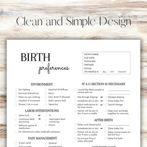 Basic Birth Plan | Printable | Editable With Canva Template | Simple 1 ...