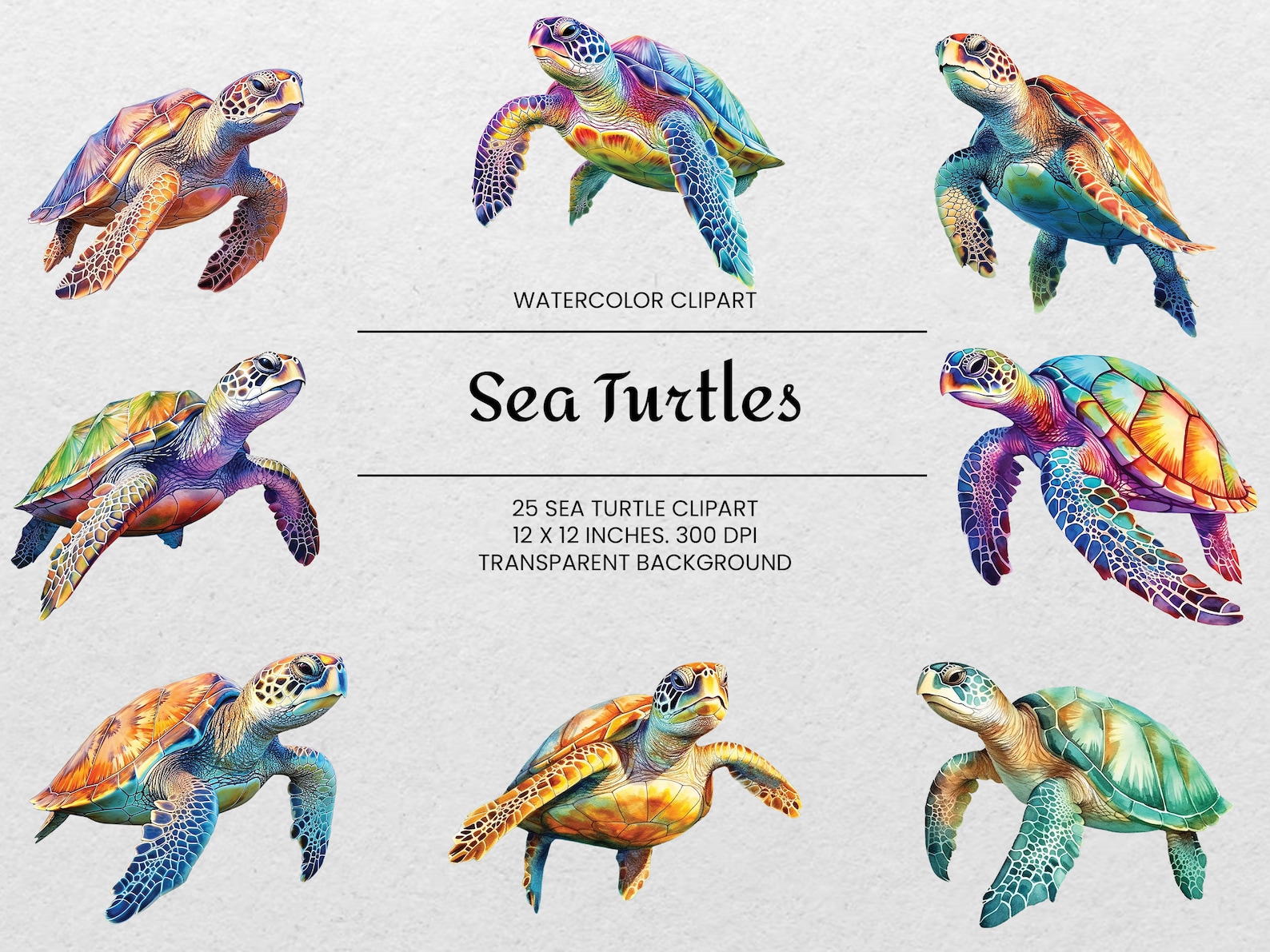 Sea Turtle Clipart 25 Pngs Transparent Watercolor Sea Animals Digital ...