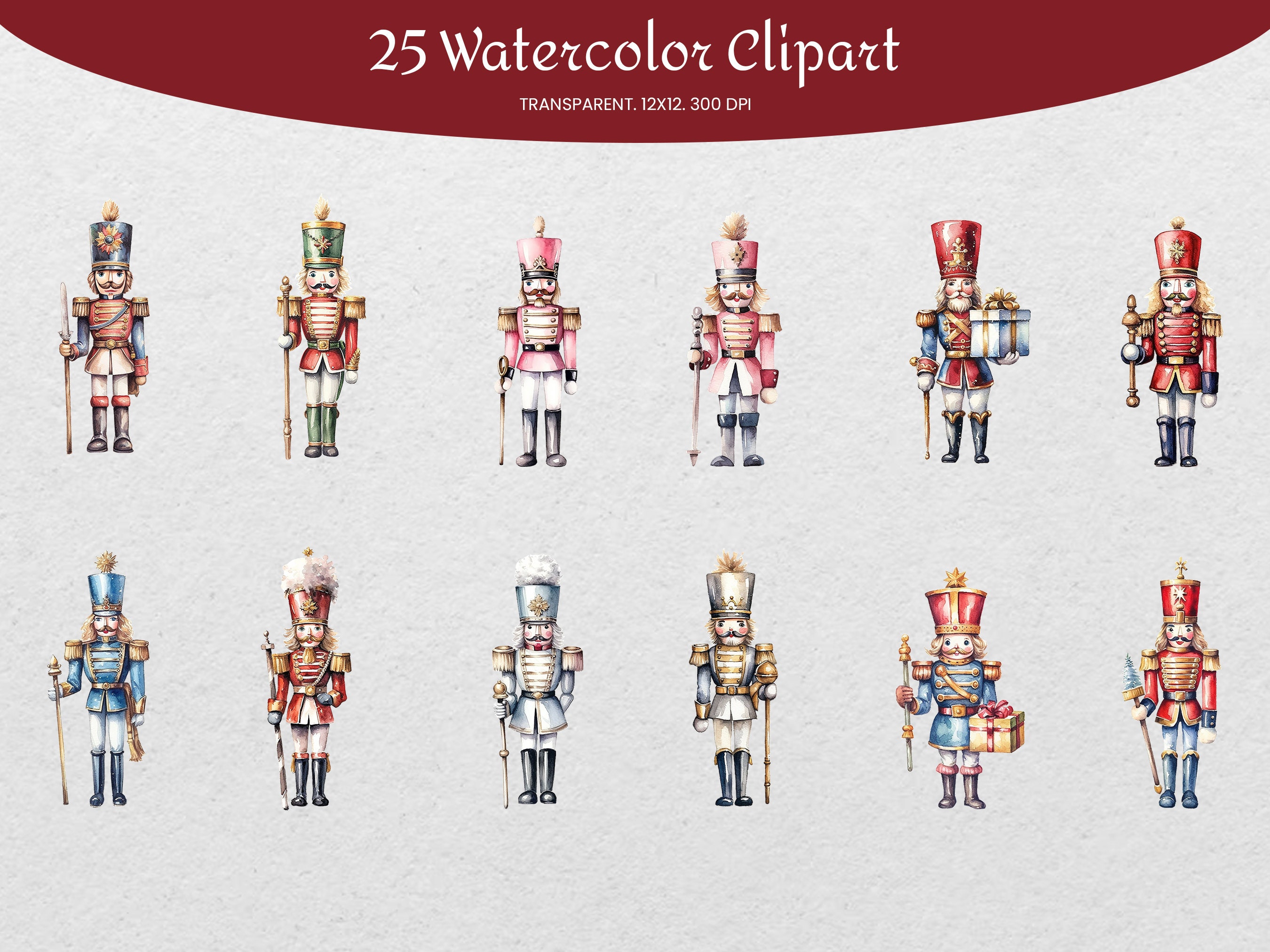 Christmas Nutcracker Clipart - 25 Pngs - Transparent - Watercolor ...