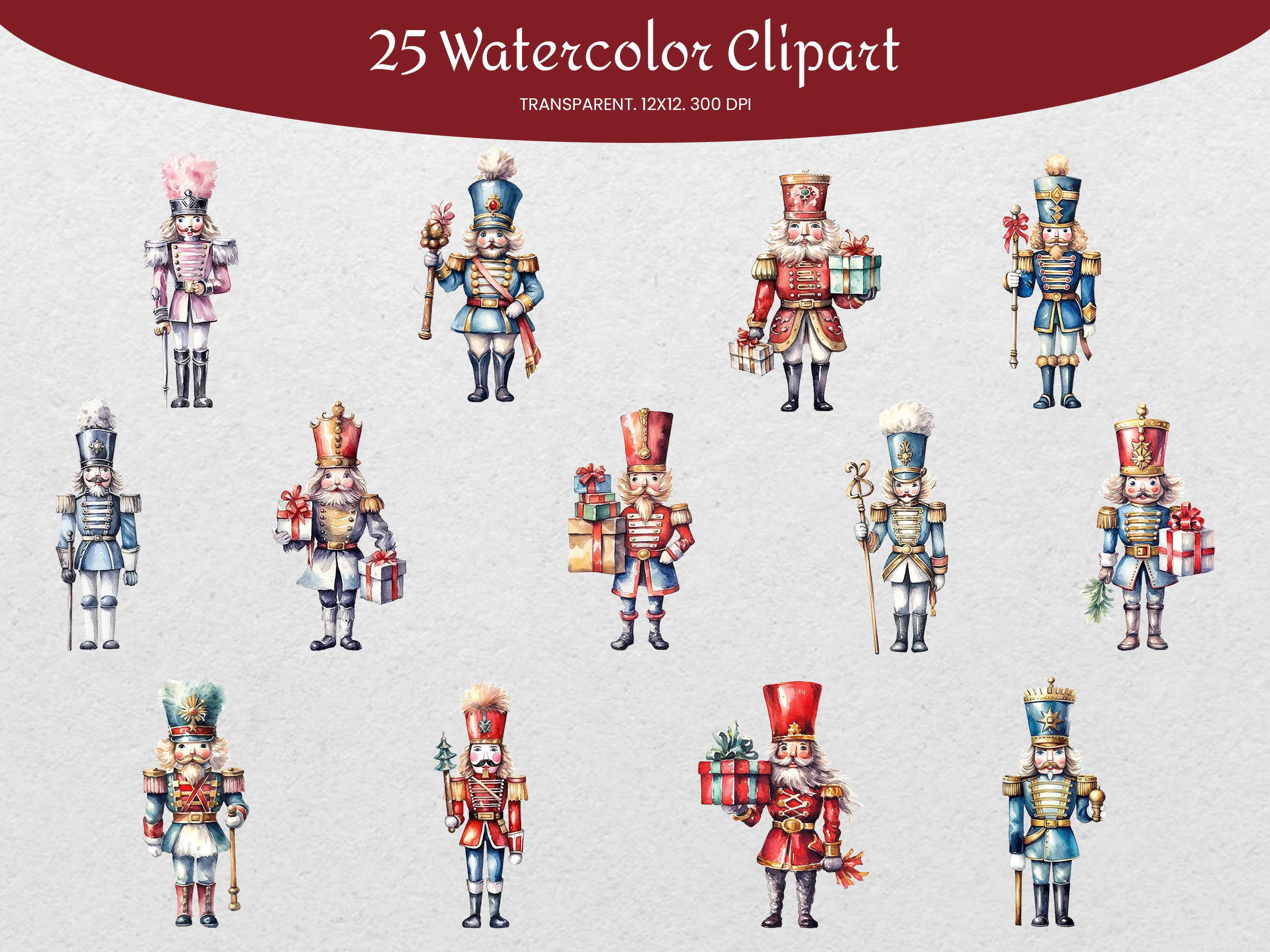 Christmas Nutcracker Clipart - 25 Pngs - Transparent - Watercolor ...