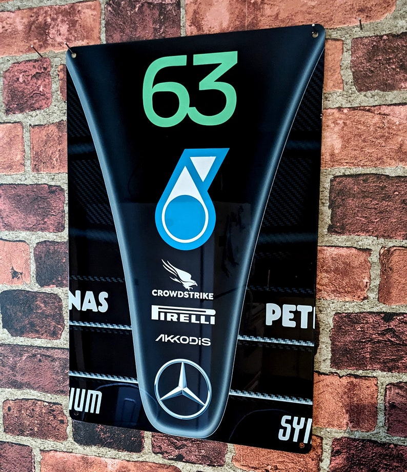 Metal Automotive Wall Sign Art Mercedes Formula One George Russel 63 ...