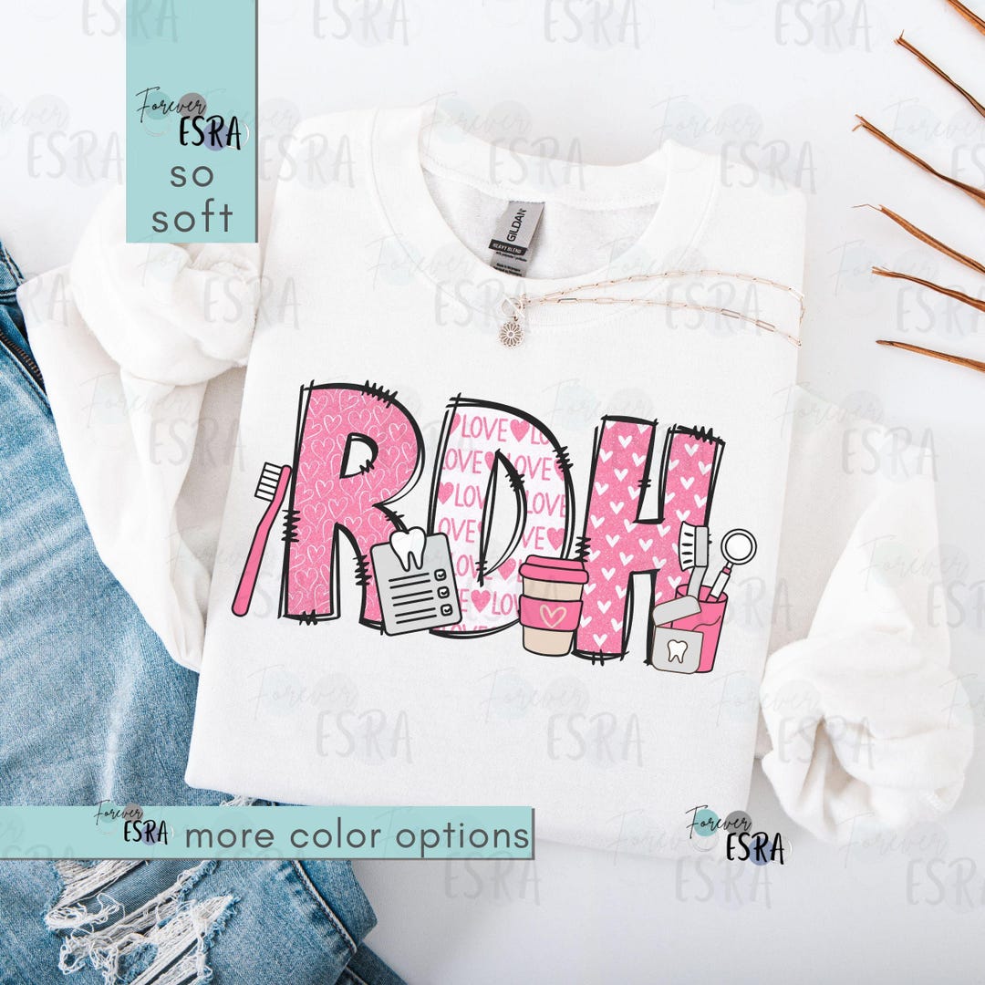 RDH Sweatshirt, Custom DDS RDH Gift, Pink and White Dental Hygiene ...