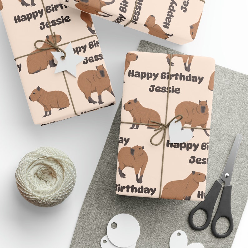 Personalized Name Capybara Gift Wrap, Custom Name Tag,capybara Wrapping ...