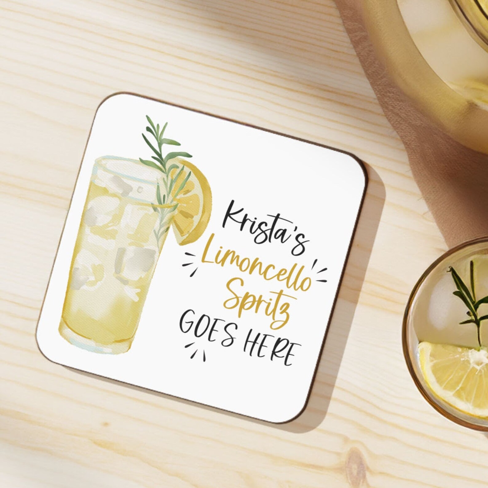Limoncello Drink Coaster, Personalized Limoncello Goes Here Coaster ...