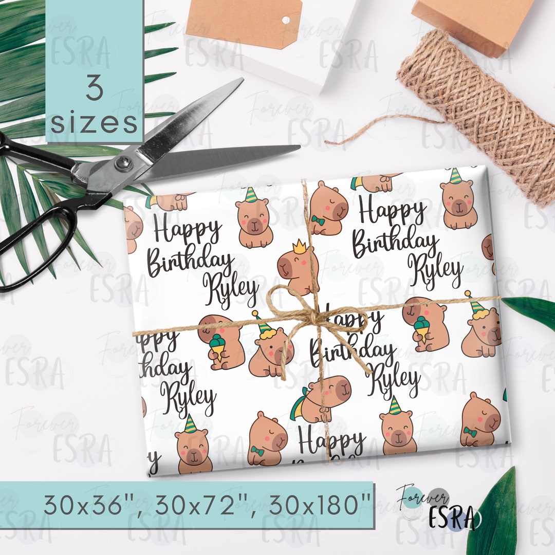 Personalized Name Capybara Wrapping Paper, Custom Name Tag,capybara ...