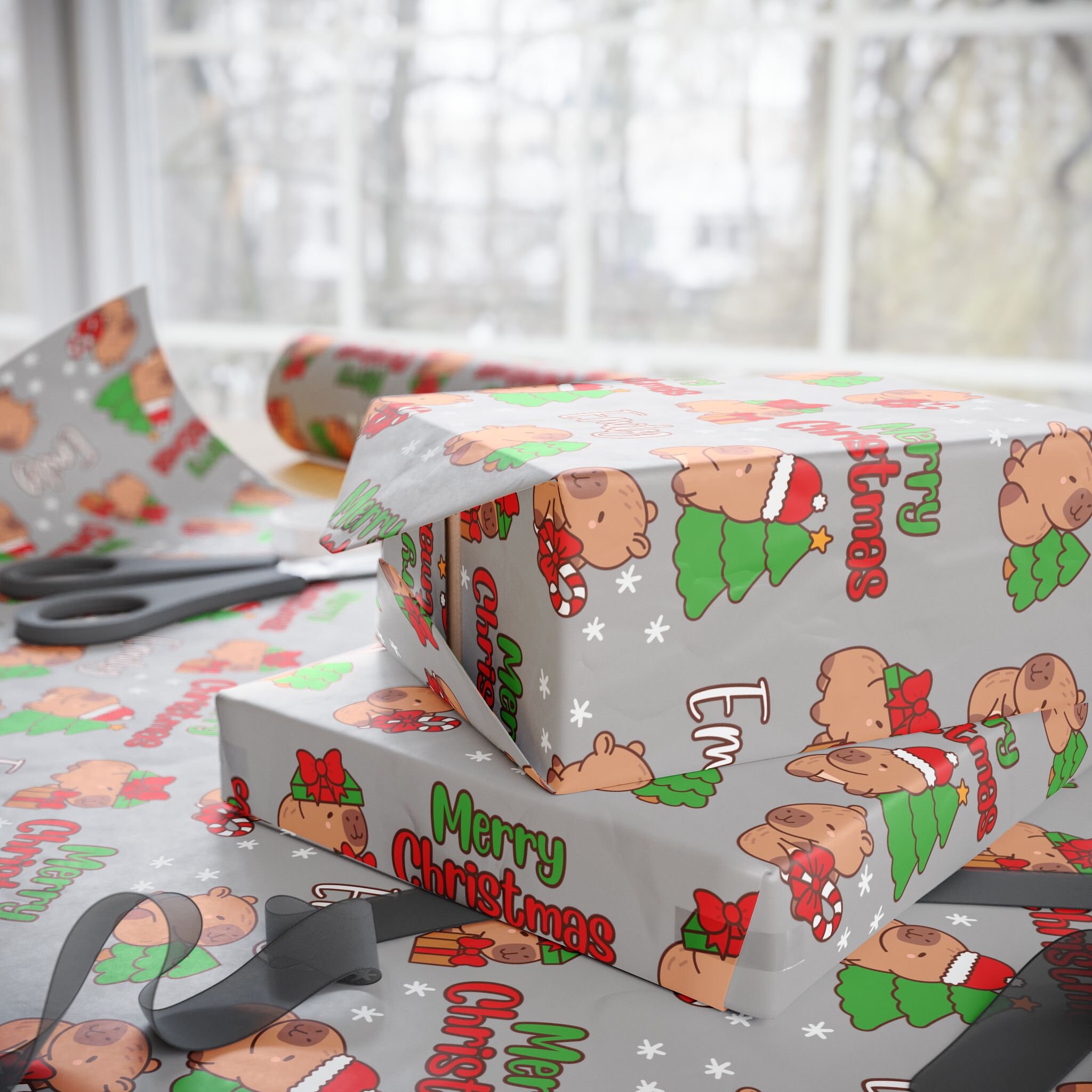 Capybara Christmas Gift Wrap, Personalized Capybara Wrapping Paper ...