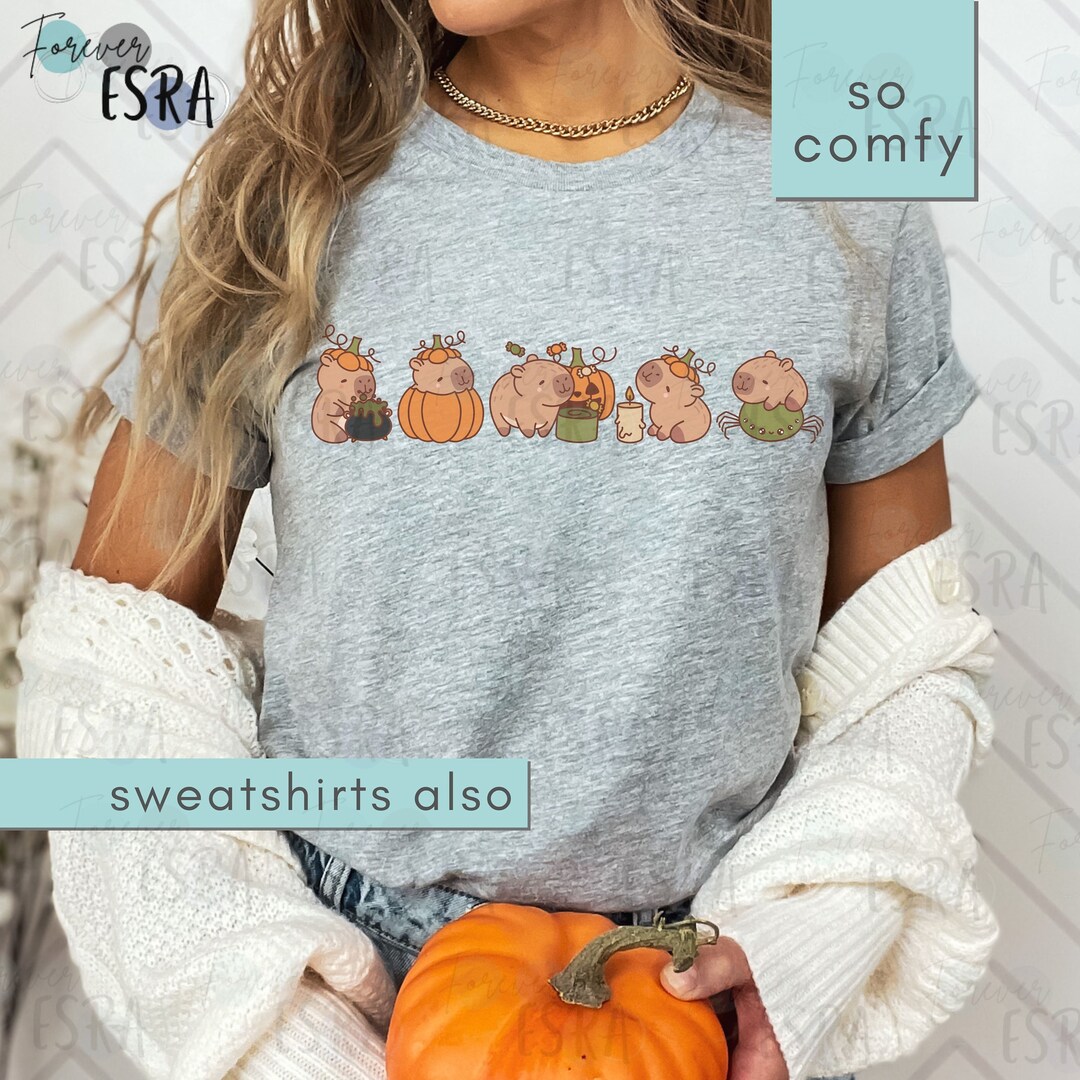 Halloween Capybara Tshirt, Capybara Gift Tee, Capybara Pumpkin T-shirt ...