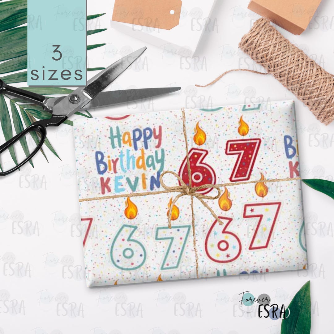 67 Birthday Gift Wrap, 67 Wrapping Paper, Custom 6 7 Birthday Party ...