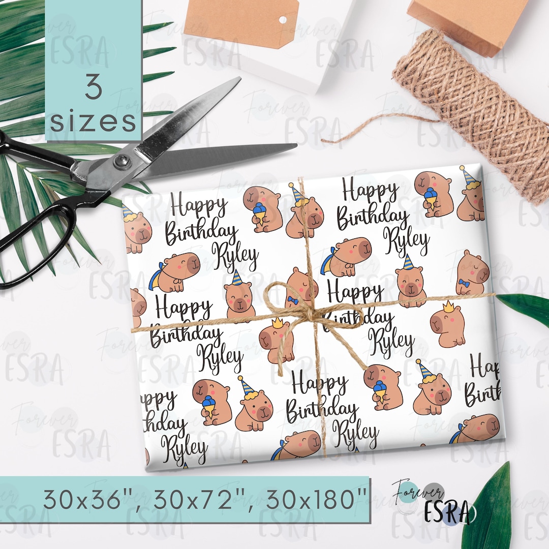Personalized Name Capybara Wrapping Paper, Custom Name Tag, Capybara ...