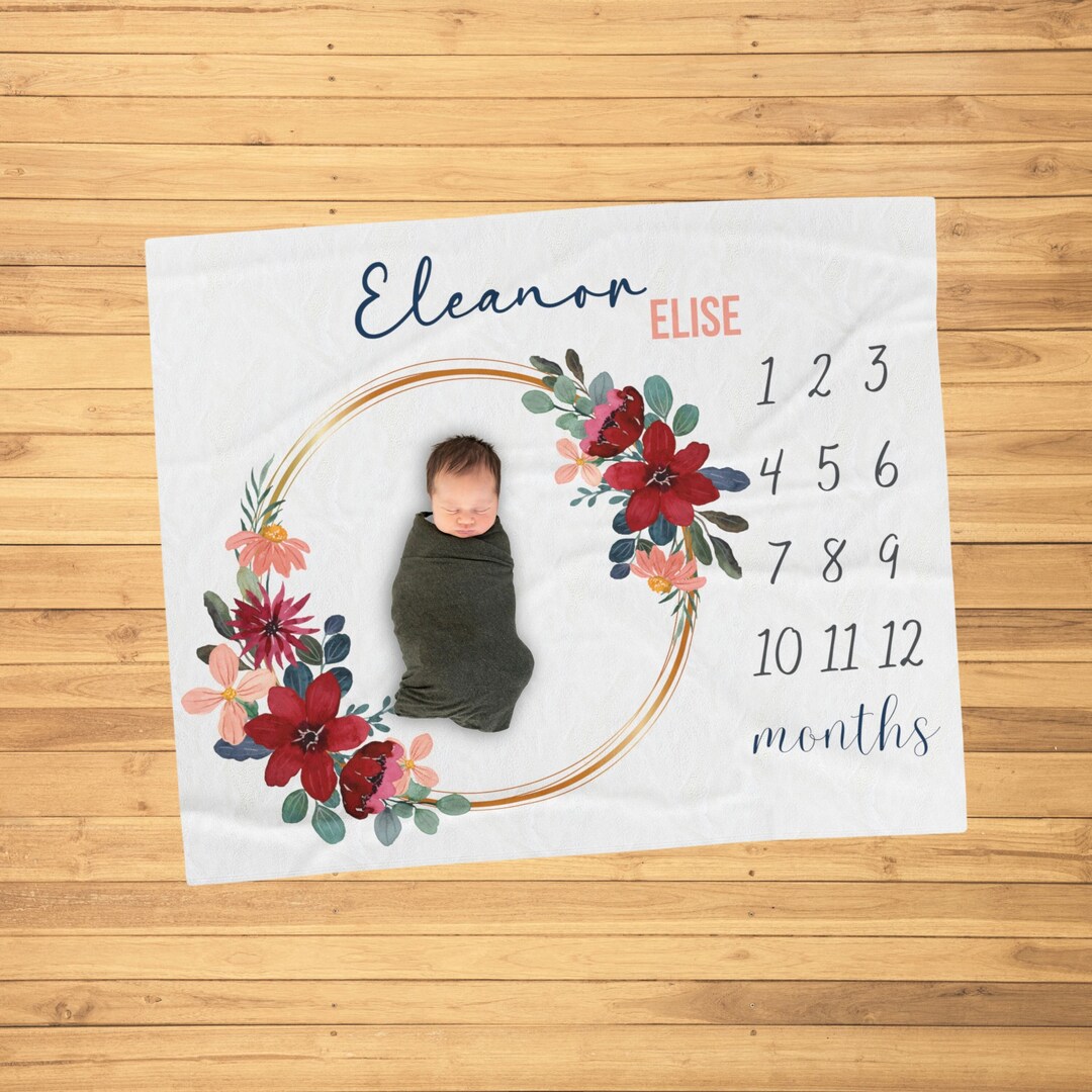 Flower Milestone Baby Blanket, New Mom Gifts, Personalized Baby Shower ...