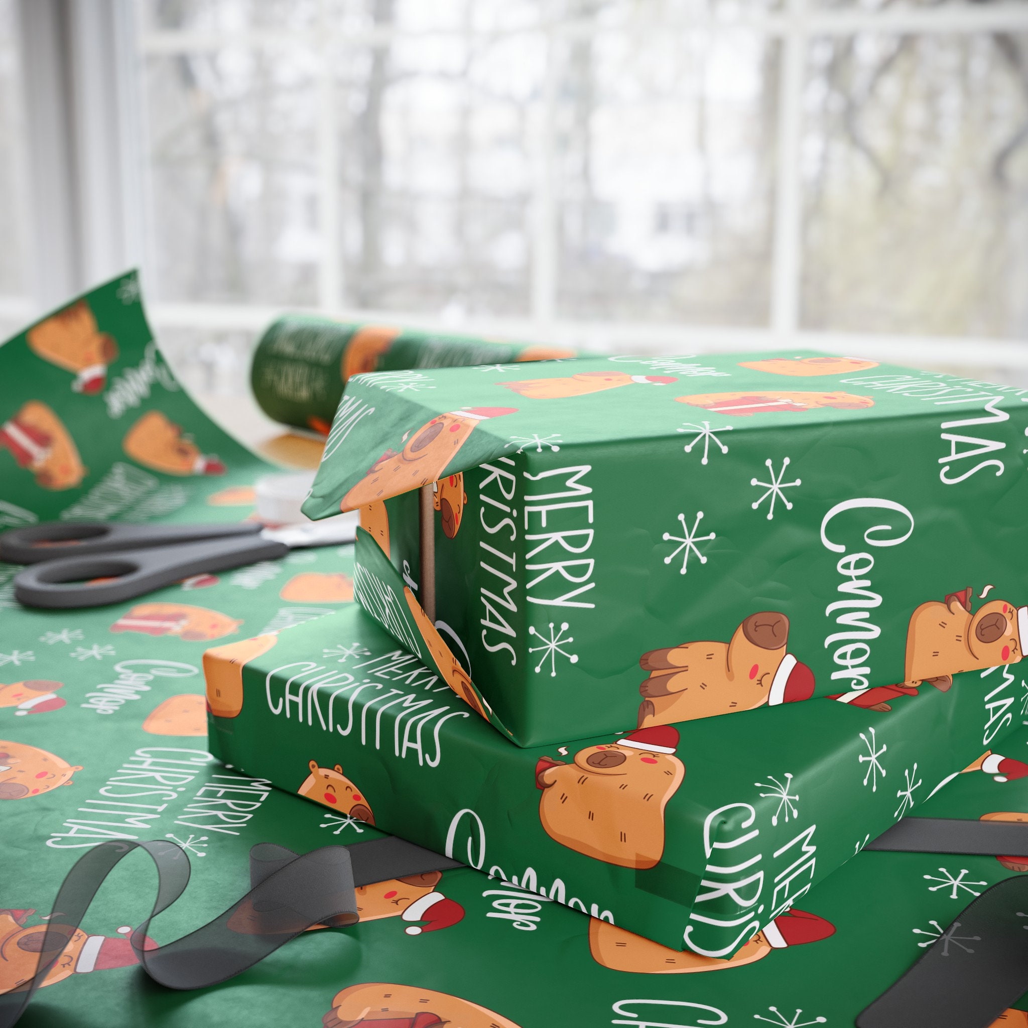 Personalized Christmas Capybara Gift Wrap, Capybara Wrapping Paper ...