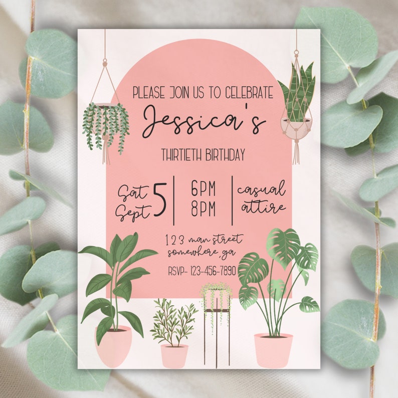 Editable Plant Birthday Invite, House Plant Birthday Invitation, Plant ...