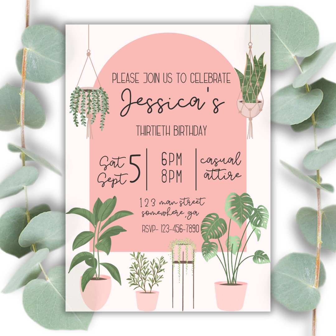 Editable Plant Birthday Invite, House Plant Birthday Invitation, Plant ...