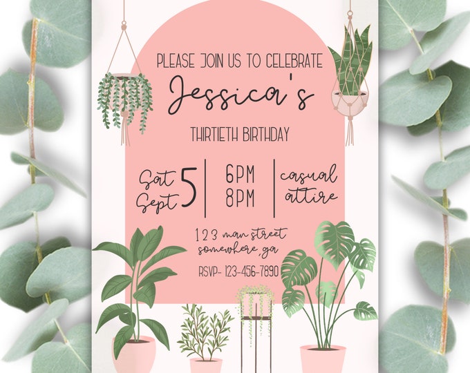 Editable Plant Birthday Invite, House Plant Birthday Invitation, Plant ...