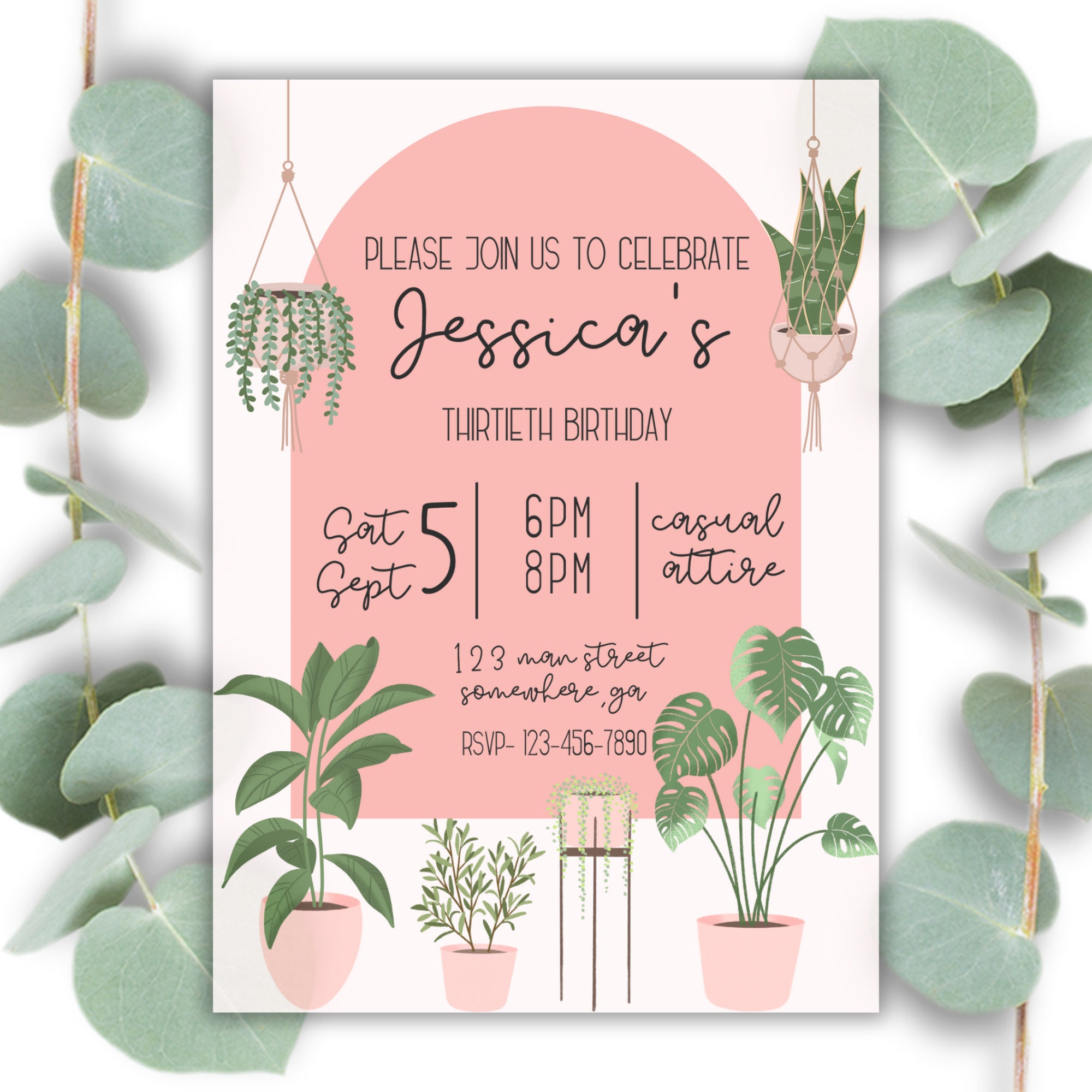 Editable Plant Birthday Invite, House Plant Birthday Invitation, Plant ...