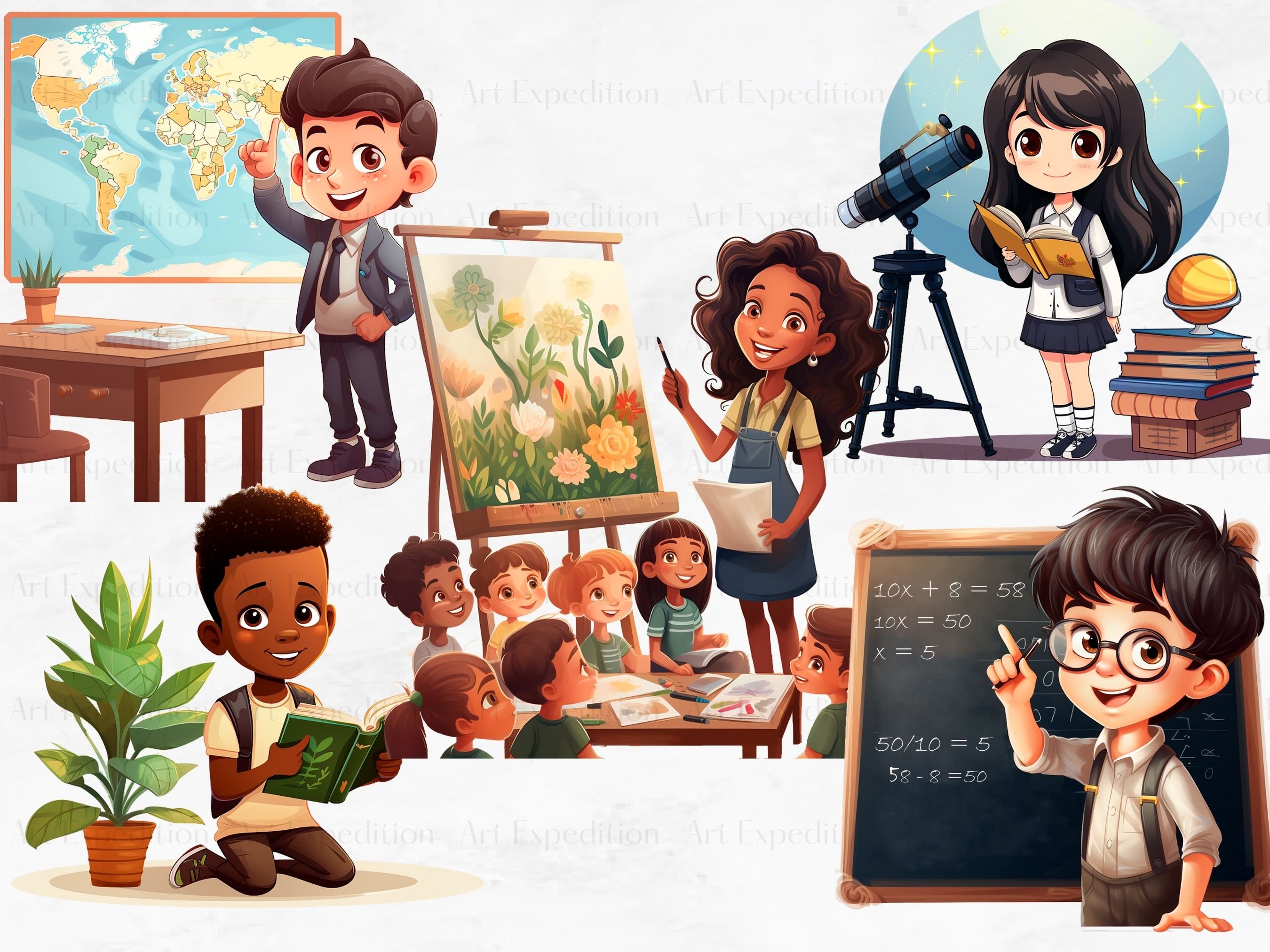 School Subjects Clipart Math Geography Biology Science - Etsy