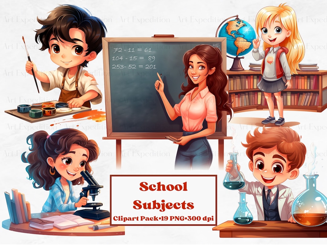 School Subjects Clipart Math Geography Biology Science - Etsy