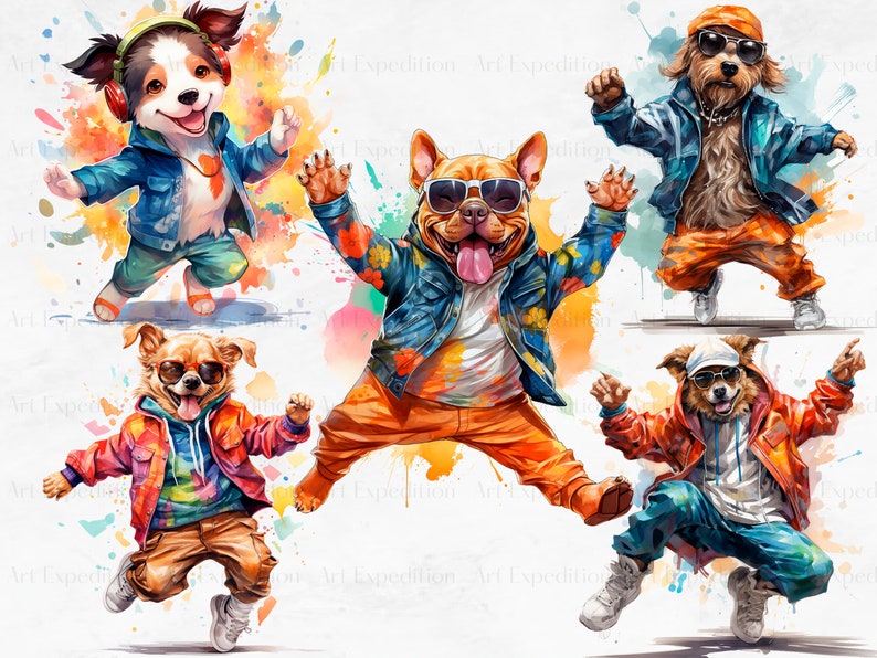 Watercolor Dancing Dogs Clipart Cute Grooving Animals - Etsy