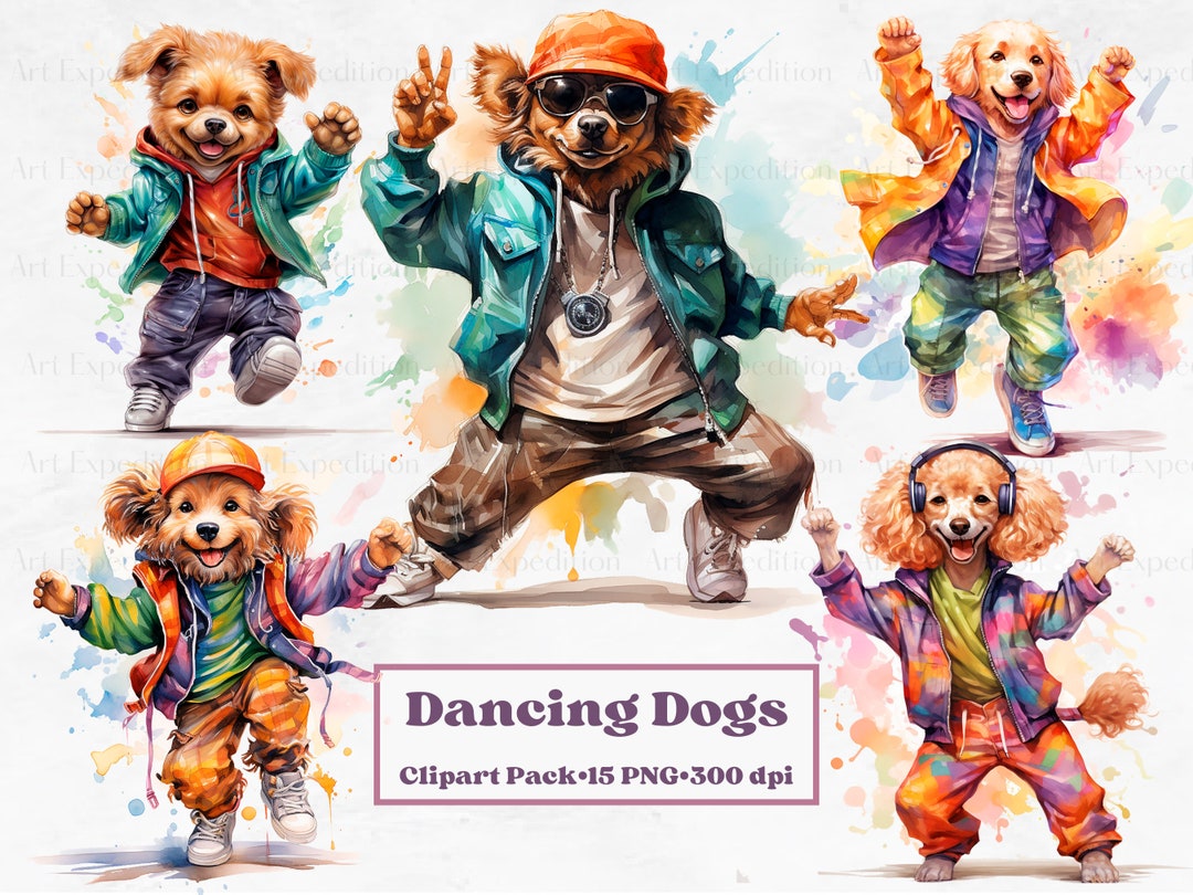 Watercolor Dancing Dogs Clipart Cute Grooving Animals - Etsy