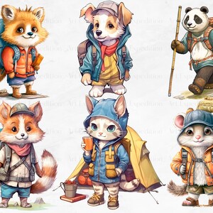 Hiking Animals Clipart Cute Humanized Animals Outdoors - Etsy