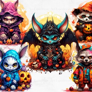 Scary Halloween Animals Clipart Spooky, Creepy Cats, Bats, Bears ...