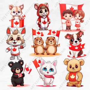 Canada Day Clipart Cute Animals and Kids in PNG Format Instant Download ...