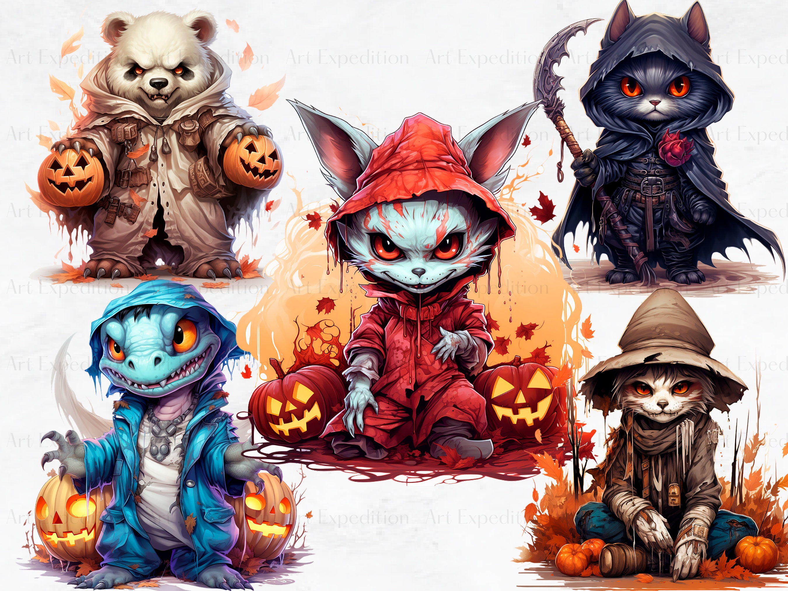 Scary Halloween Animals Clipart Spooky Creepy Cats Bats - Etsy