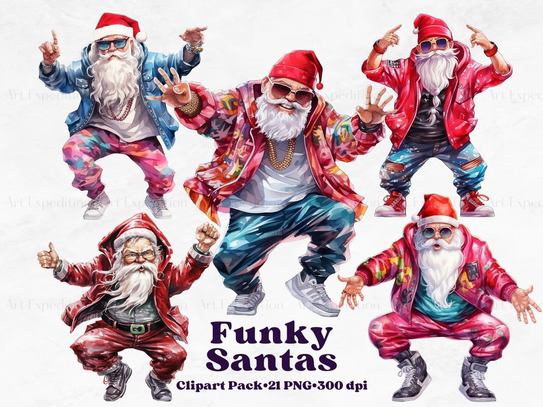 Funky Santa Claus Clipart Watercolor Style Christmas Hip-hop Street ...